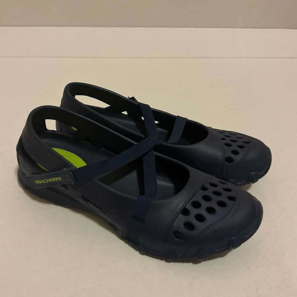 Skechers Cali Gear Crocs Style Navy Blue Mary Jane Fl… - Gem
